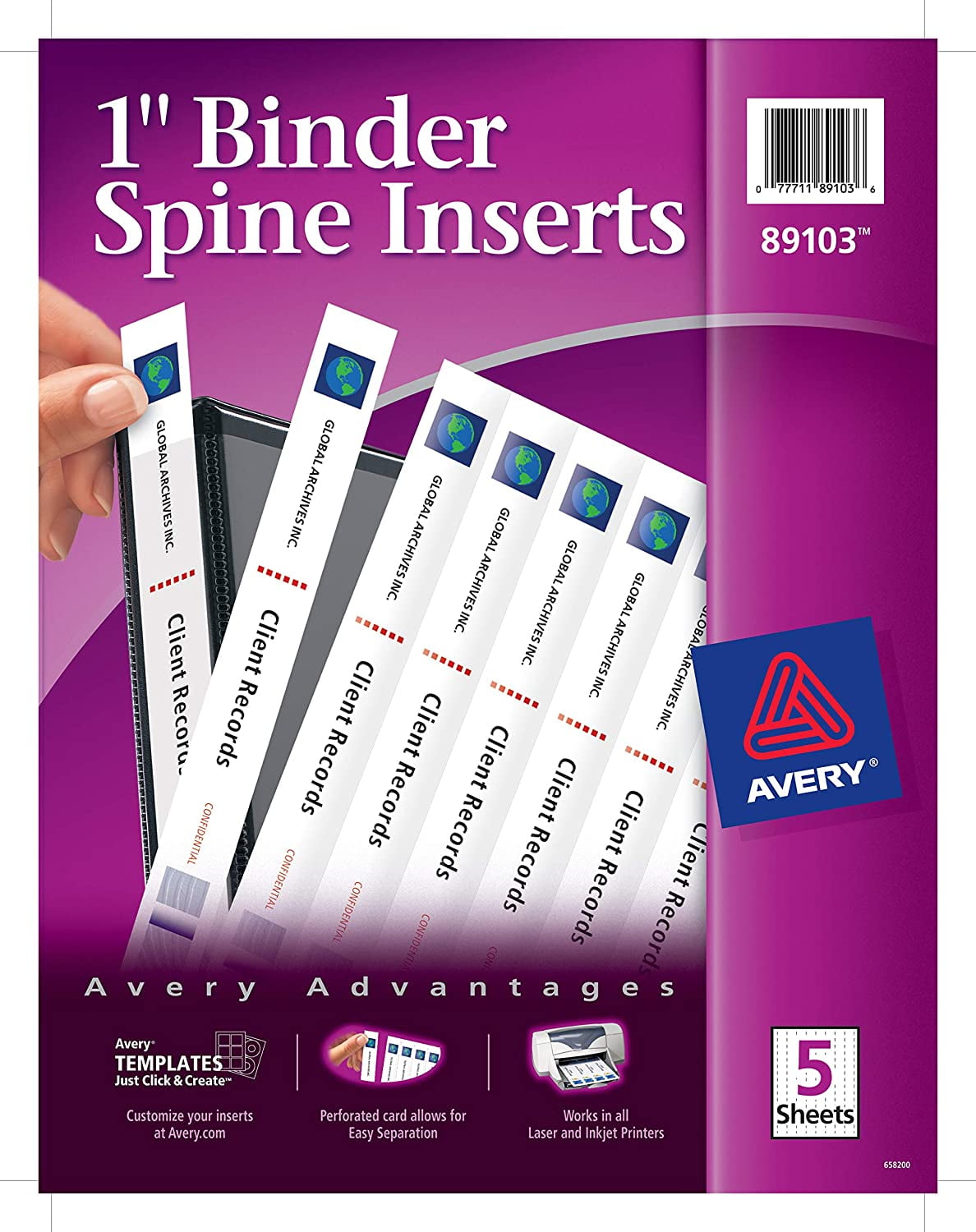 Avery Custom Binder Spine Inserts, 1 Spine Width, 8 Inserts per Sheet ...