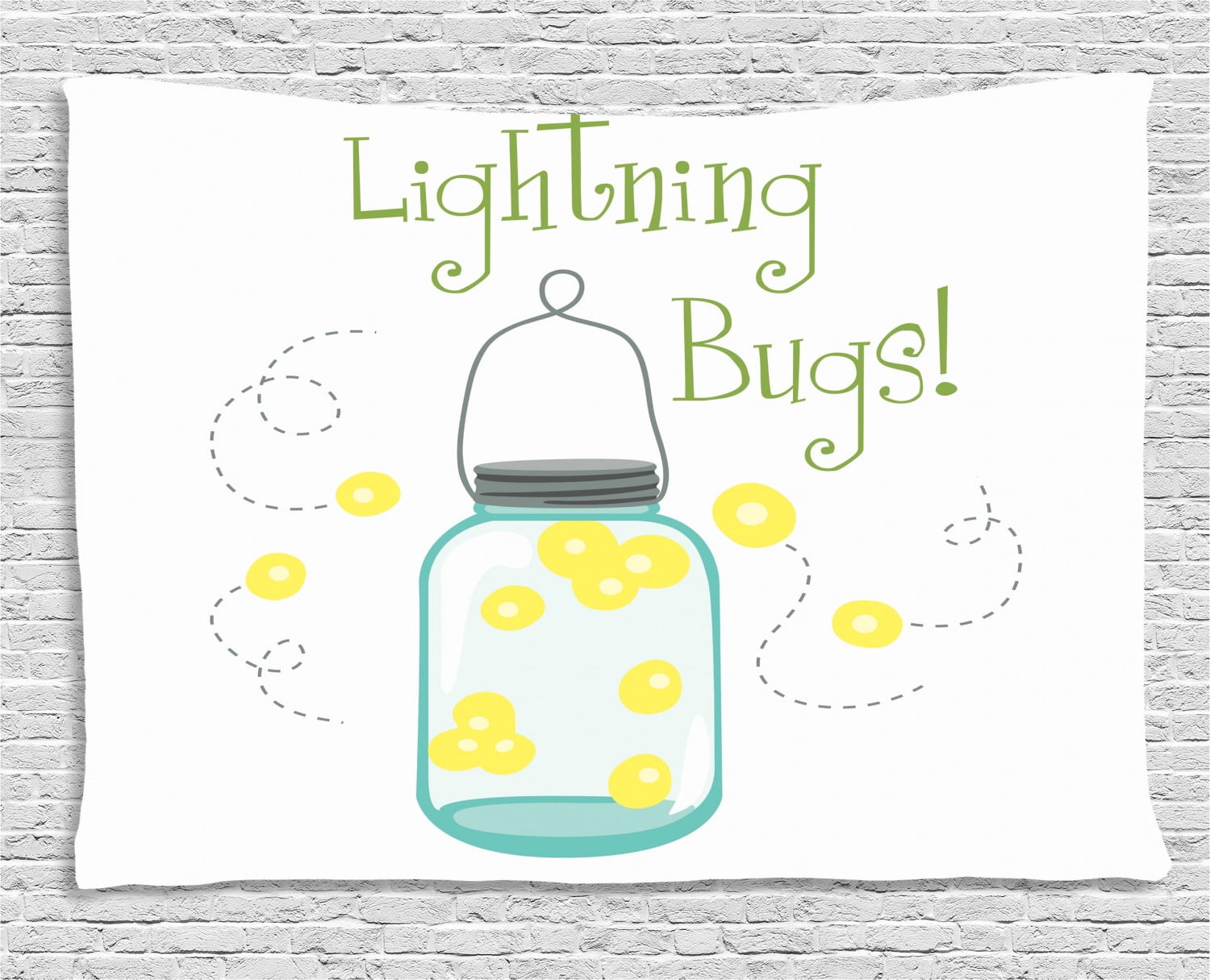 Firefly Tapestry, Hand Calligraphy Style with Doodle Jar of Flying Bugs ...