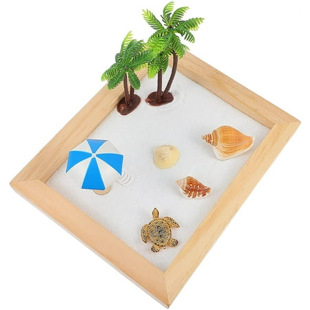 1 Set Zen Garden for Desk Wood Tray Ocean Sandbox with Miniature Sea ...