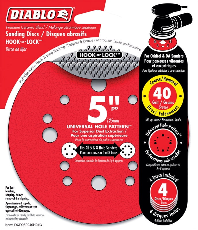 Diablo 5 in. Ceramic Blend Hook and Lock Sanding Disc 40 Grit Extra ...