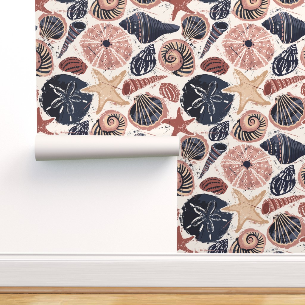 Commercial Grade Wallpaper 27ft x 2ft - Seashells Sand Large Shells ...