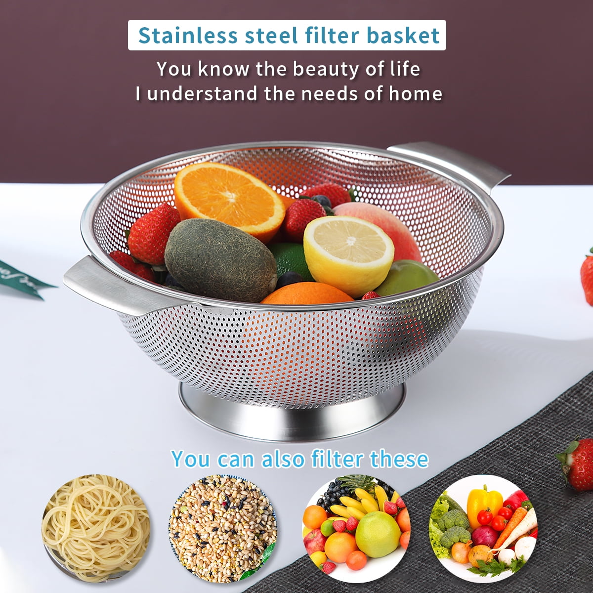Stainless Steel Colander, Fruit Vegetable Washing Drain Basket ...