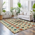 Bohemian Area Rug, Retro Teal and Brown Argyle Aztec Geometric Chevron ...