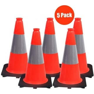(Set of 48) 28" RK Orange Safety Traffic PVC Cones, Black Base with Two Reflective Collars ...