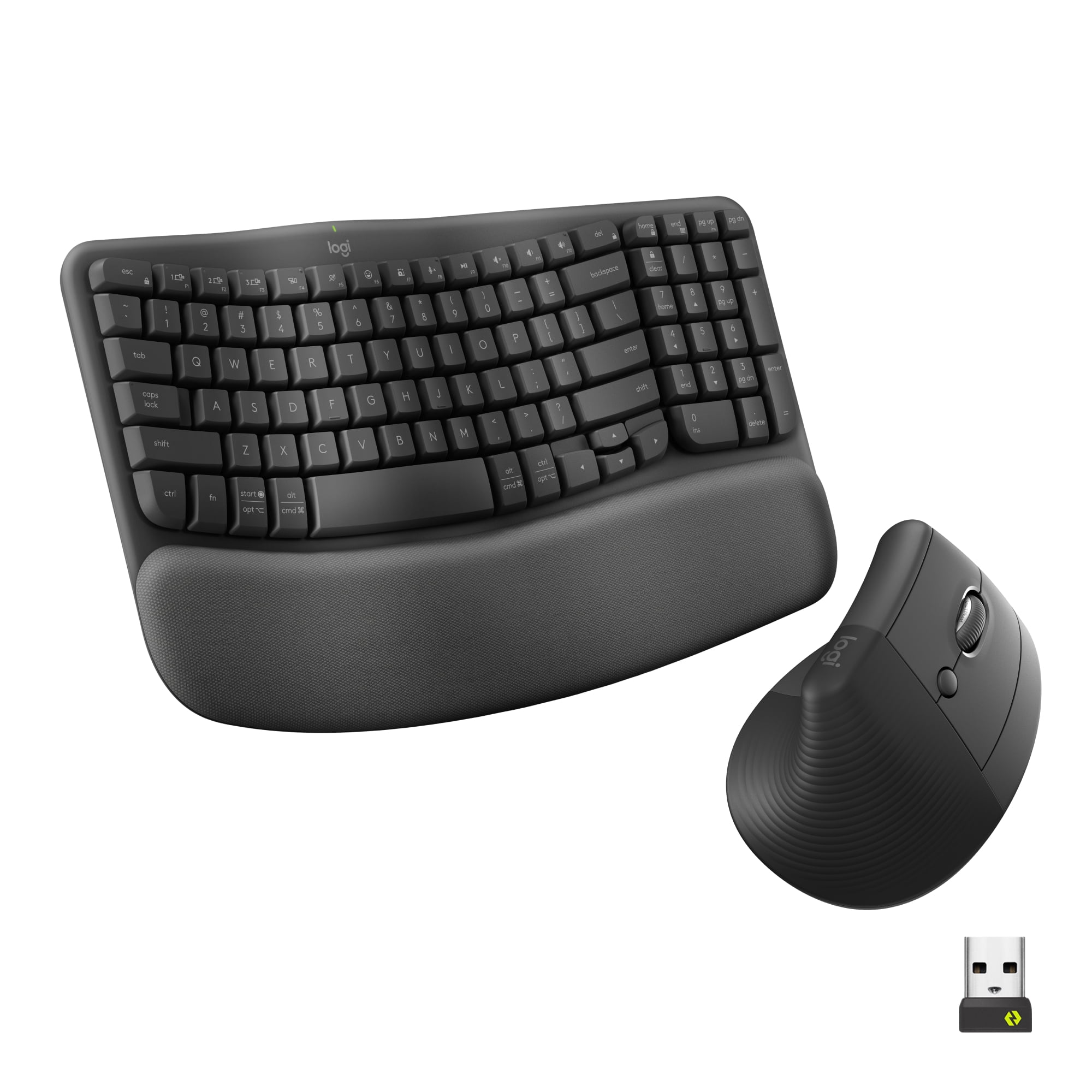 Logitech Wave Keys & Lift Vertical Mouse Ergonomic Wireless Keyboard and Mouse Combo with Cushioned Palm Rest Graphite 920013610