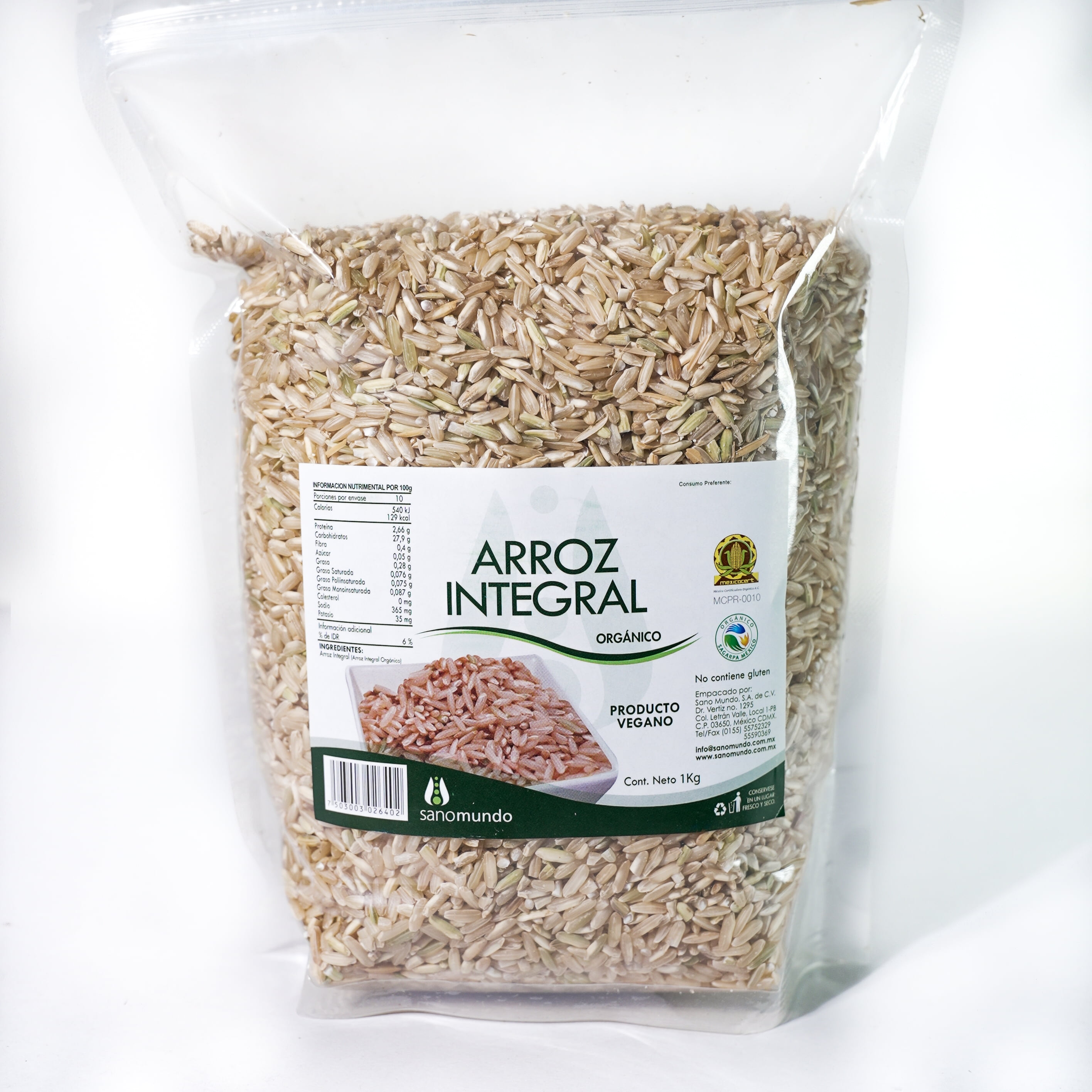 Arroz Integral Orgánico Bolsa con 1KG | Producto Vegano | SANO MUNDO ...