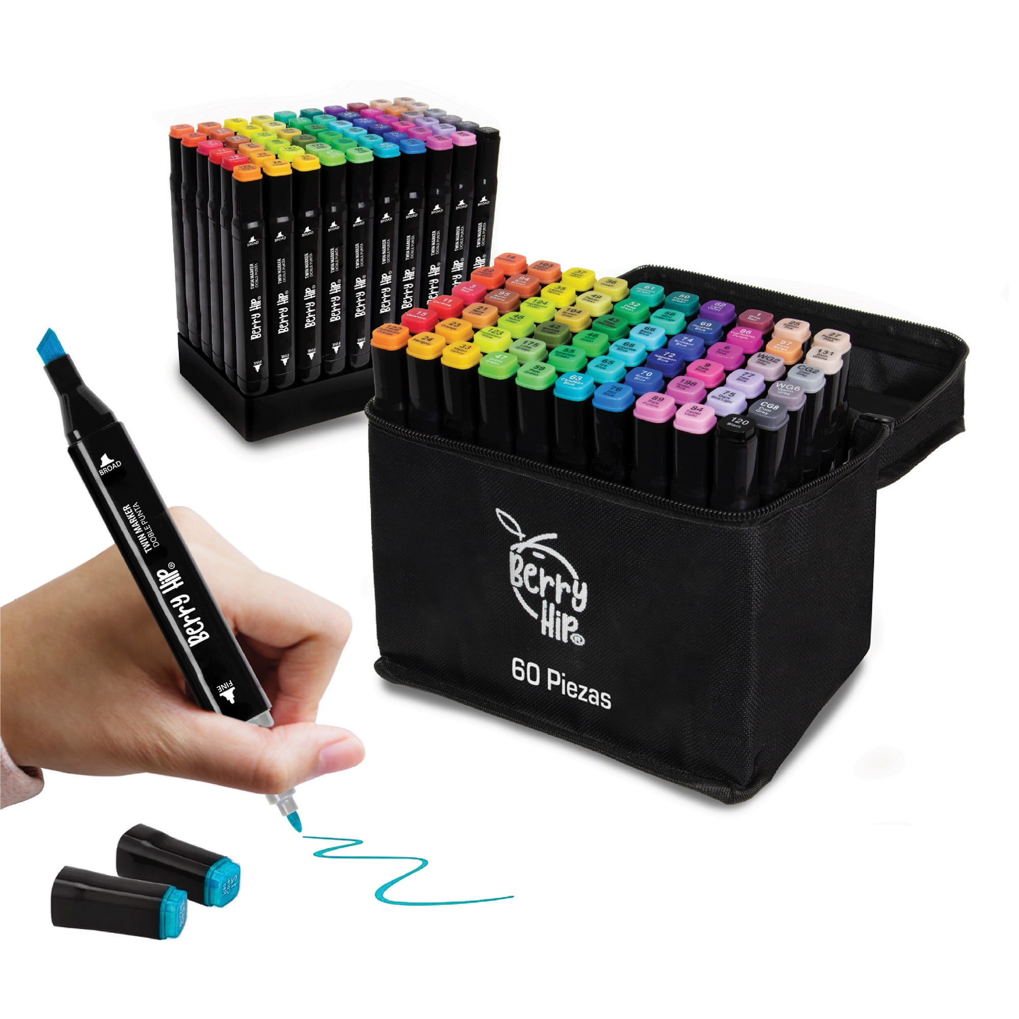 Kit Marcadores Doble Punta Plumones 60 Colores Estuche Tela Berry Hip ...