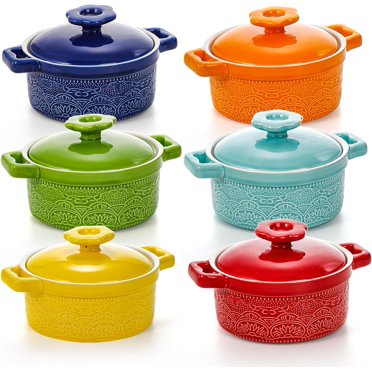 Kook 4-Pc Mini Cocotte Casserole Dish with Lid Stoneware Kitchen Set ...