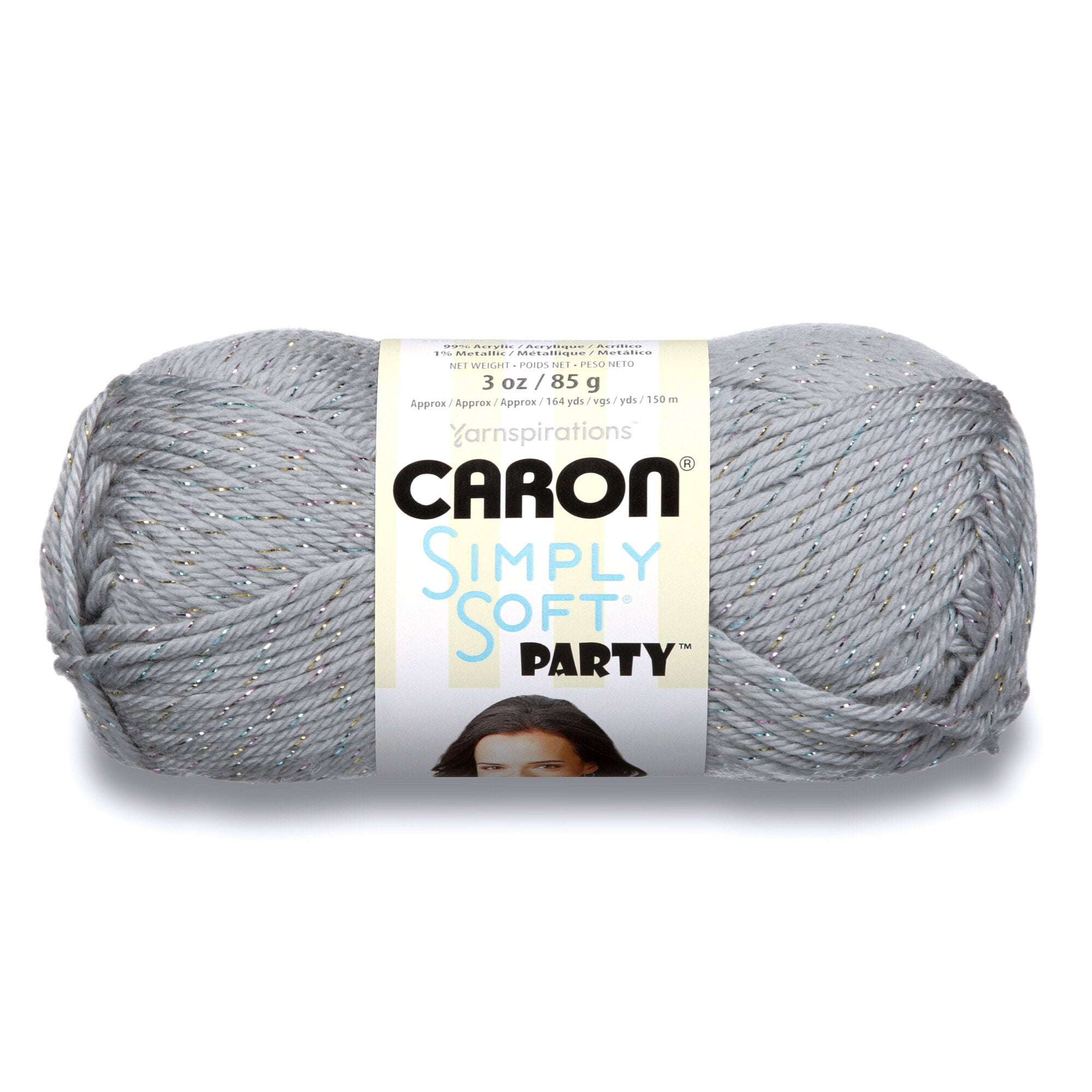 Caron Simply Soft Party 4 Medium Acrylic Yarn, Silver Sparkle 3oz/85g ...