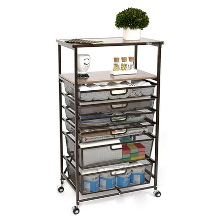 Origami CC6-Bronze Folding Storage Shelf Rolling Cart with Mesh Drawers ...