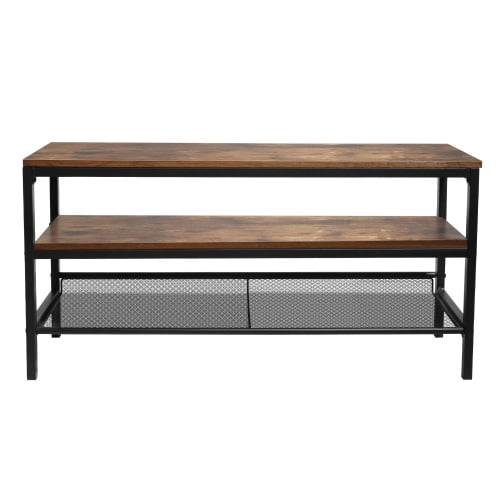 39 Inch Industrial Console Table, 3-Tier TV Stand Sofa Side Table with ...