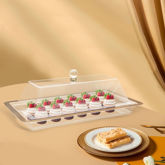 Royalty Art Acacia Wood Glass Cake Stand, Serving Tray, Cheese Board ...