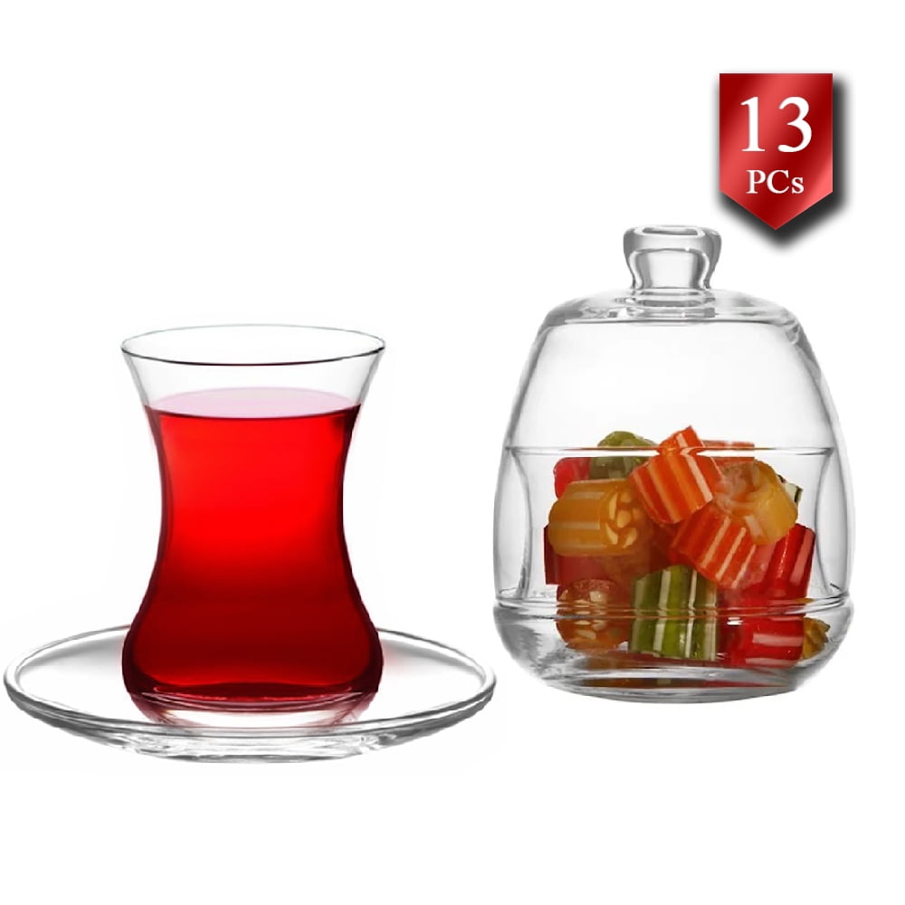 LAV Basak Tea Coffee Service Set with Tea Glasses and Saucers 13 Pcs ...