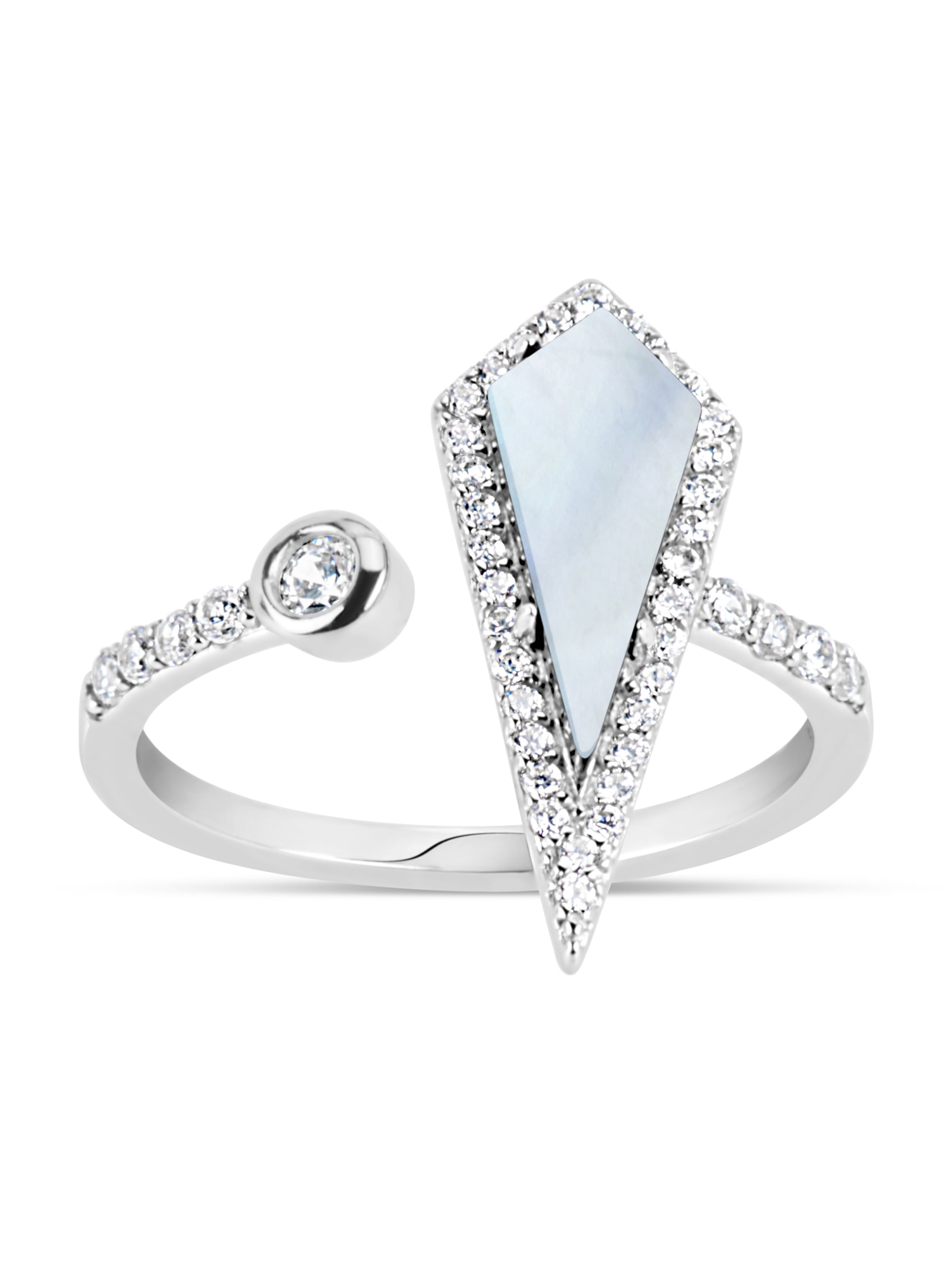 Mother Of Pearl and White Cubic Zirconia Sterling Silver Rhodium Plated ...