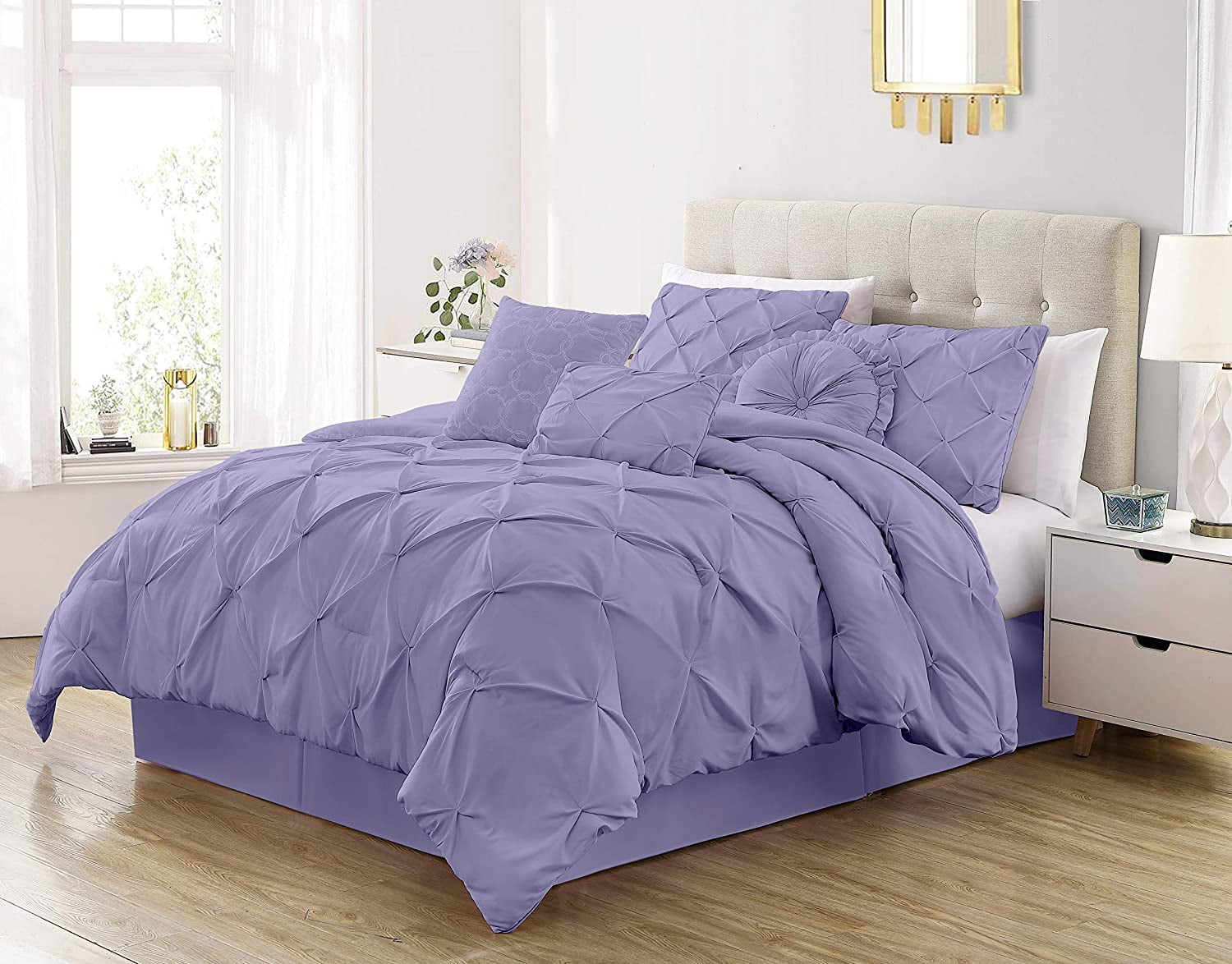 Chezmoi Collection Sydney 7-Piece Pintuck Comforter Set, California ...