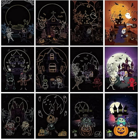 JOYWEI Halloween Rainbow Scratch Paper, Magic Scratch Off Cards Paper ...