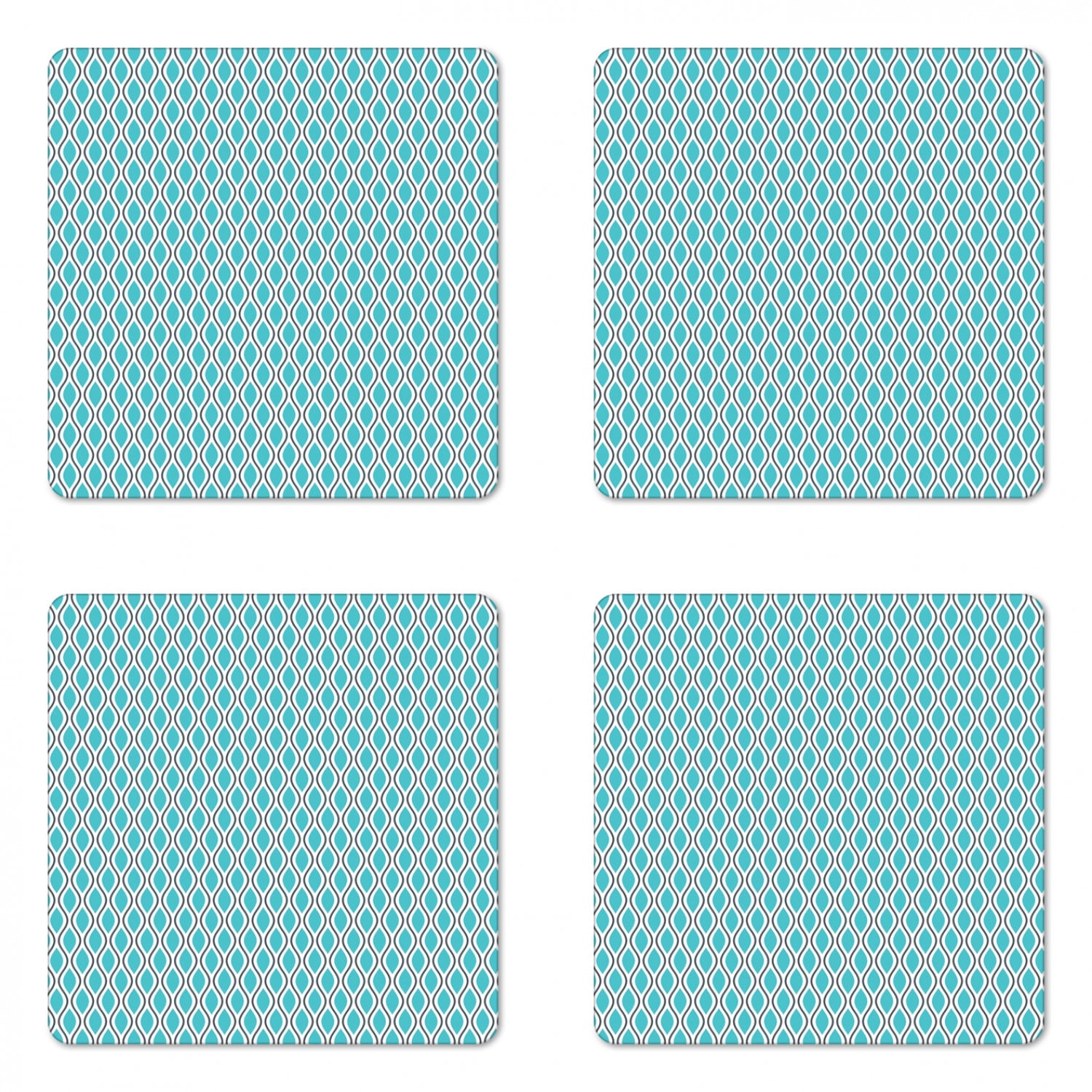 Abstract Coaster Set of 4, Vertical Wavy Lines Oval Double S Shapes ...