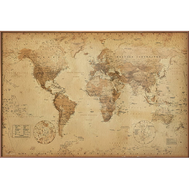 Antique World Map - Framed Poster (Vintage Map Of The World) (Size: 37 ...