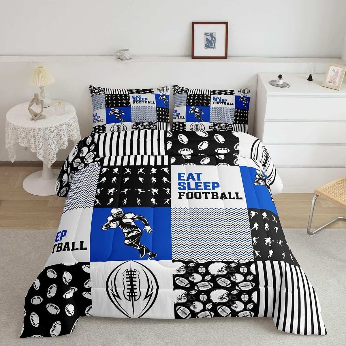 YST Kids Football Comforter Set Eat Sleep Football Bedding Set Twin ...