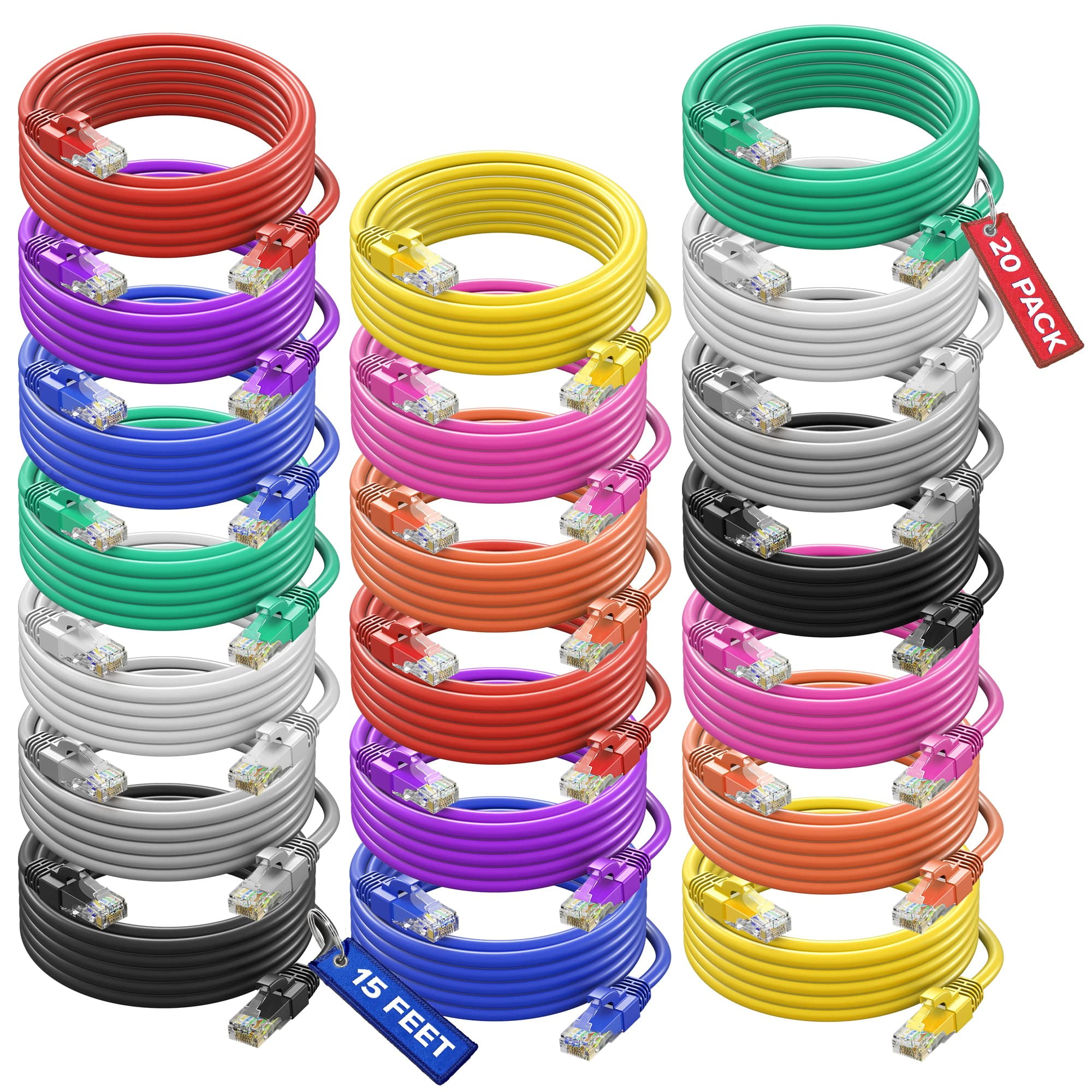 Ethernet Cable & Cat6 Network Cable, 15 ft, Multi Color LAN Rj45 ...