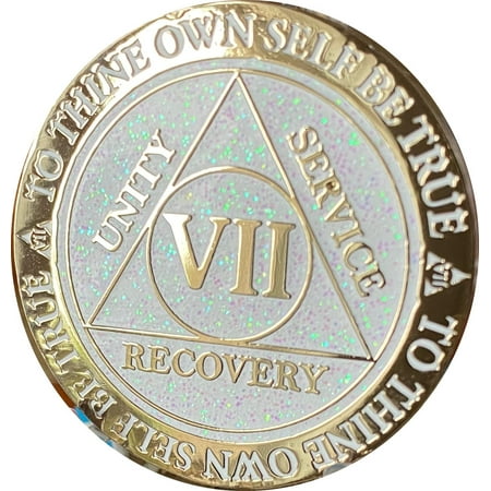 7 Year AA Medallion Reflex White Glitter Gold Plated Color Chip ...