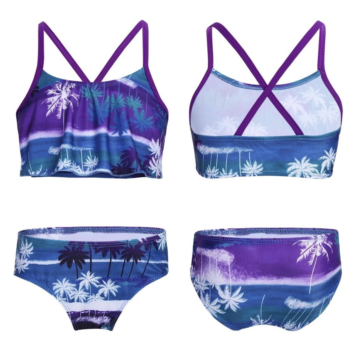 Alvivi Girls 2 Piece Swimsuit Tropical Palm Tops with Briefs Camisole ...