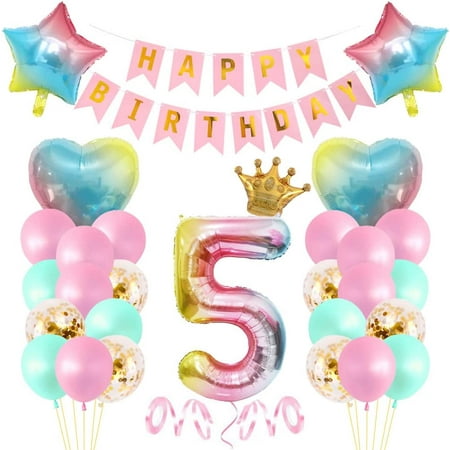 TOOAD 5 Year Old Girls Birthday Decoration, Pastel Balloon Girl ...