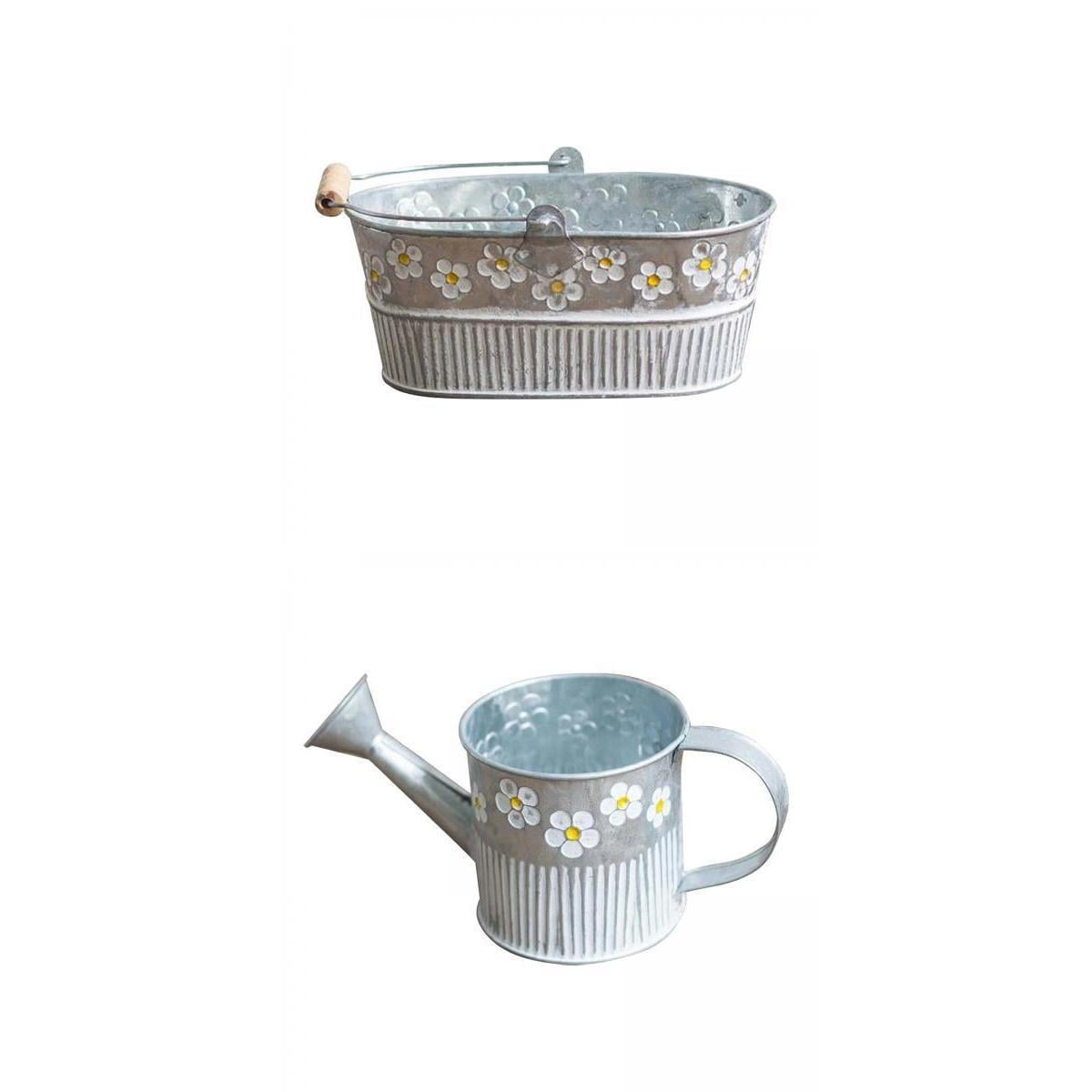2x Vintage Metal Tin Bucket Planters Pot Basket Bucket for Home ...