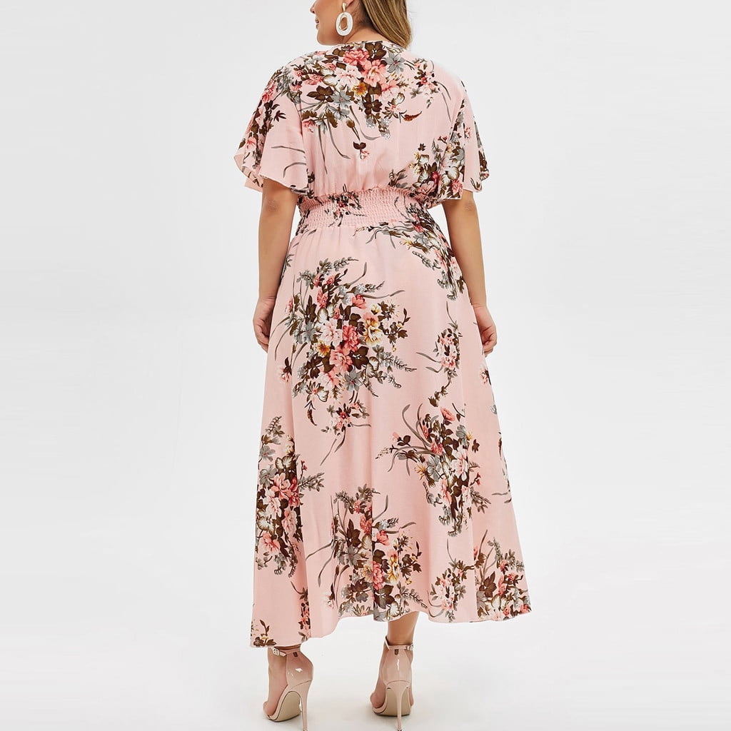 Cathalem Dresses plus Size Women Party Dress Casual Printed Plus V Neck ...