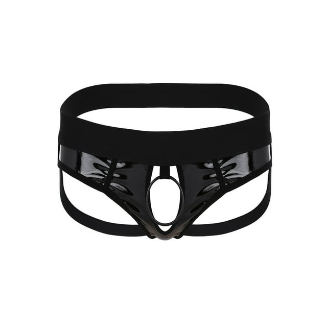 iiniim Men's Wet Look Faux Leather Boxer Shorts Hollow Out Open Crotch ...