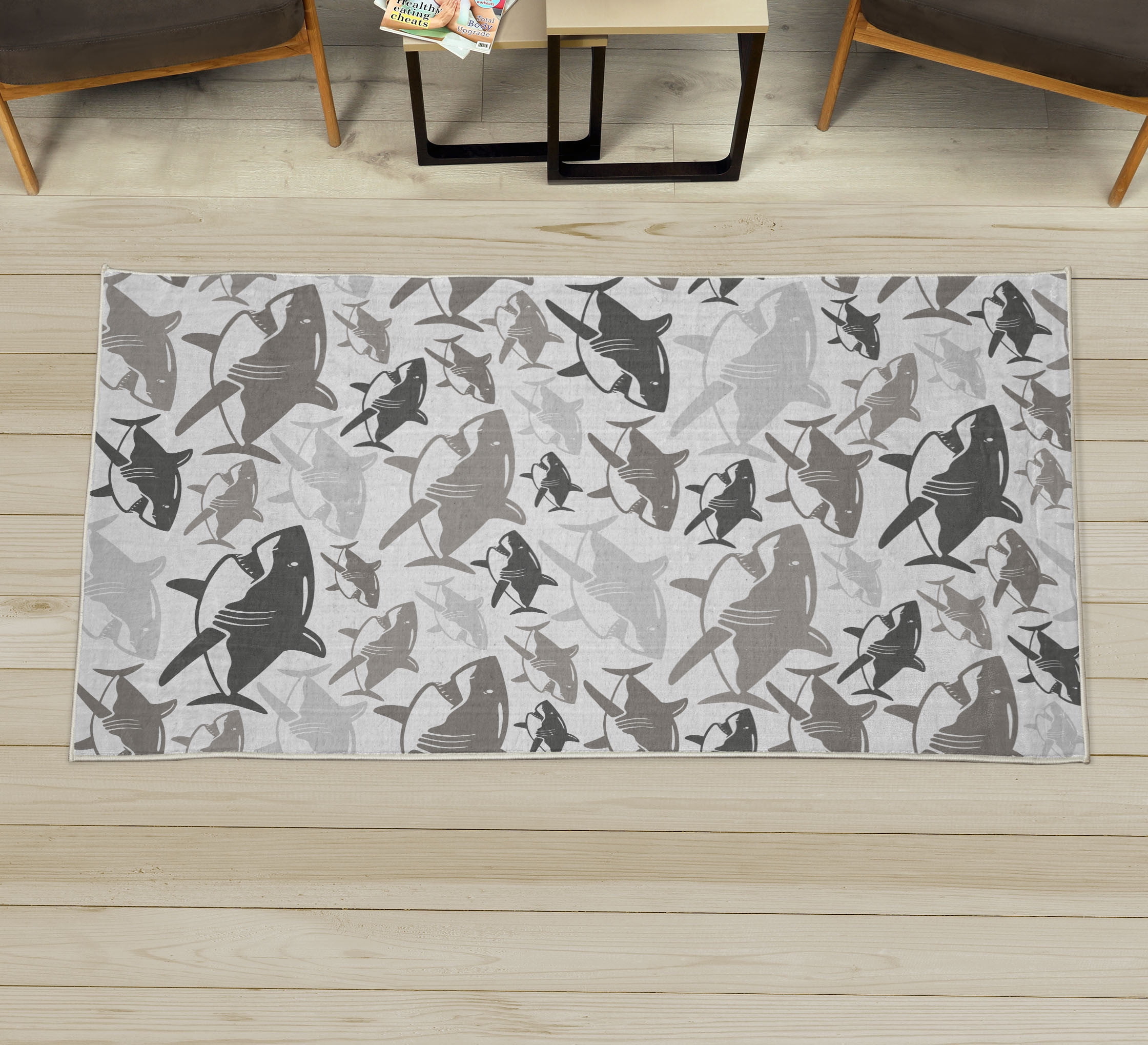 Shark Decorative Rug, Colorful Underwater Fish Pattern Masters Survival ...