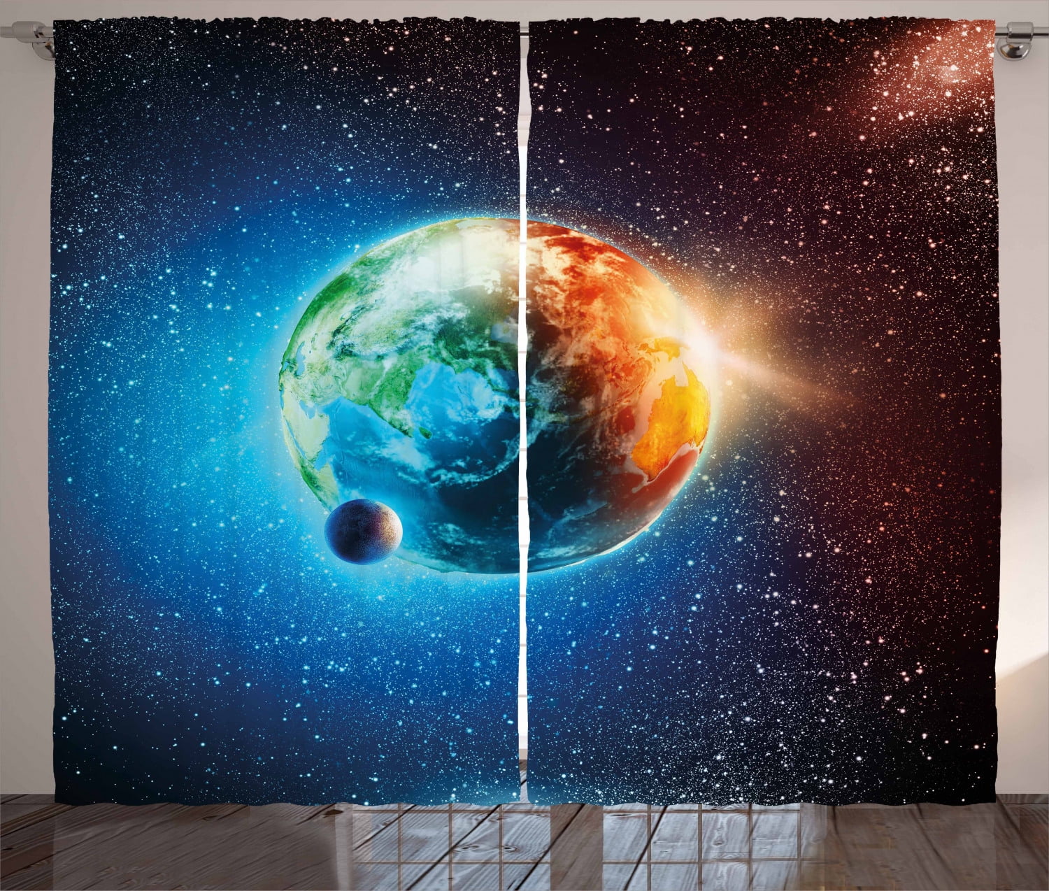 Earth Curtains 2 Panels Set, Majestic Galaxy Outer Space View Universe ...