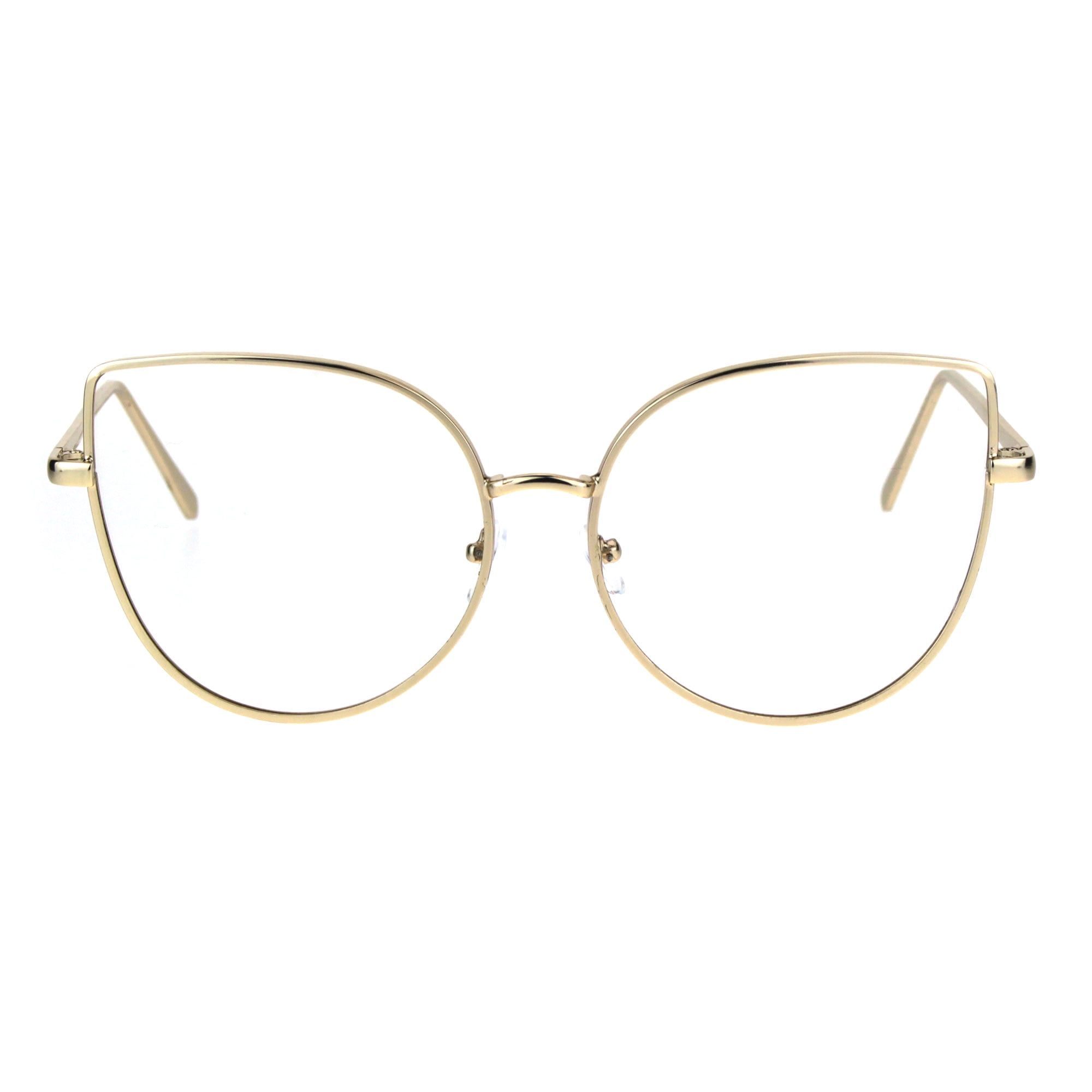 Womens Metal Rim Flat Panel Oversize Cateye Clear Lens Eye Glasses Gold