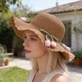 duwiikab Beach Hat Wave Lace Trim Design Tulip Bow Decor Full Face Sun ...