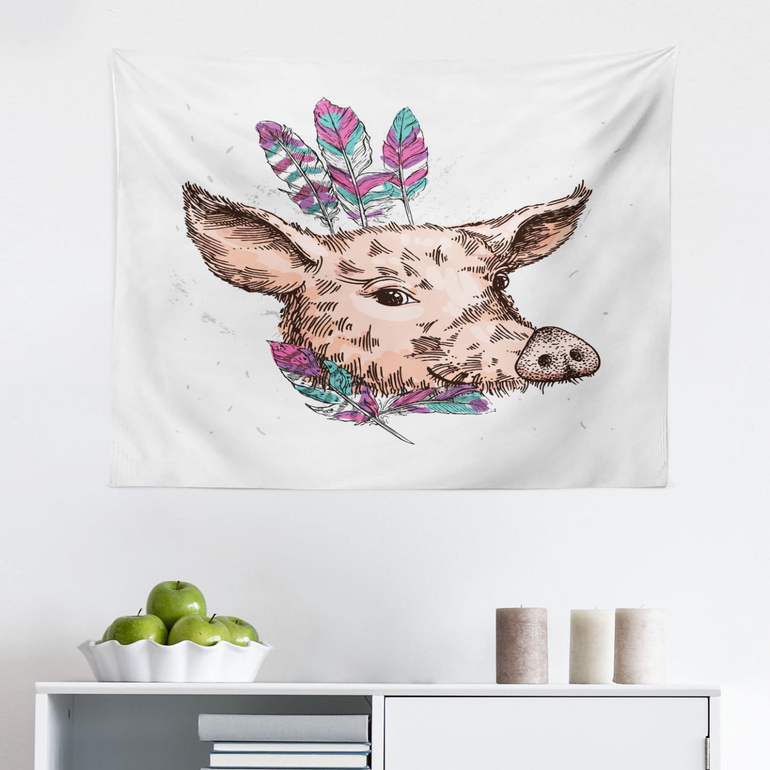 Farm Animal Tapestry, Agriculture Photo with Sheep in Rustic Wooden ...