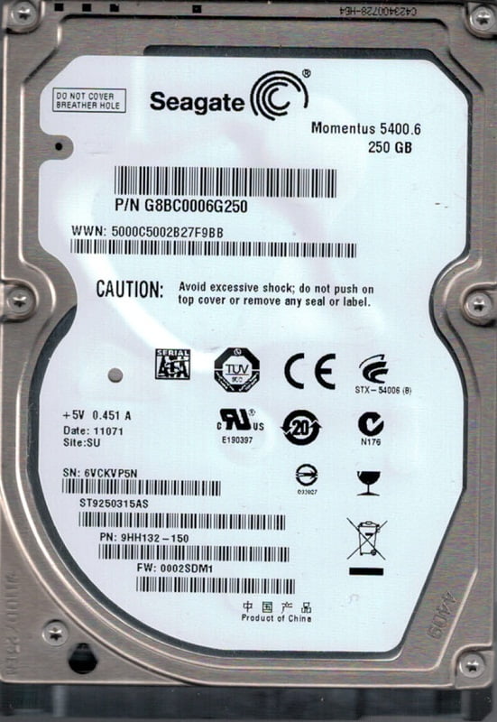 ST9250315AS P/N: 9HH132-150 F/W: 0002SDM1 SU 6VC Seagate 250GB ...