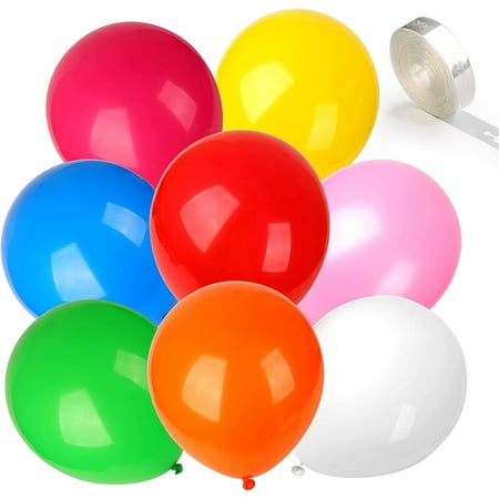 100Pcs Balloons Rainbow Color Assorted with 16ft Ballon Tape Strips ...