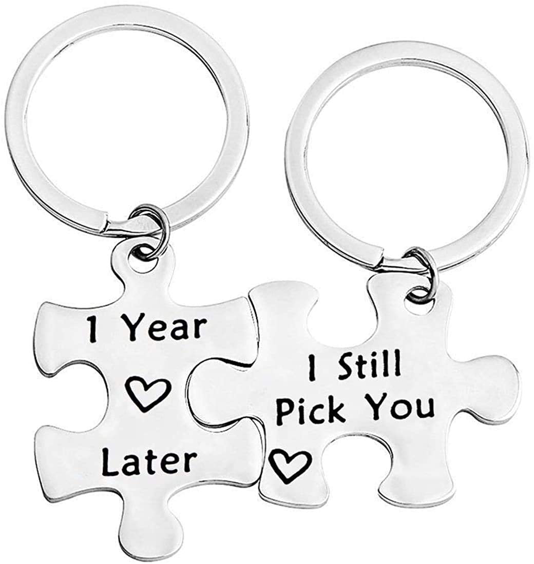 MYOSPARK Stainless Steel Jigsaw Puzzle Piece Matching Pendant Keychain ...