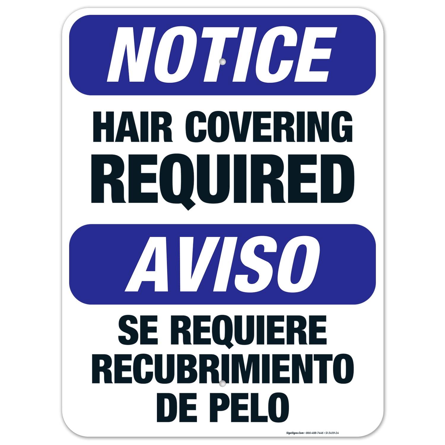 Bilingual Hair Covering Required Sign, OSHA Sign, 18x24 Aluminum ...
