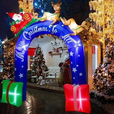 UBesGoo 8Ft Inflatable Christmas Arch Santa Snowman Decoration with 7 ...