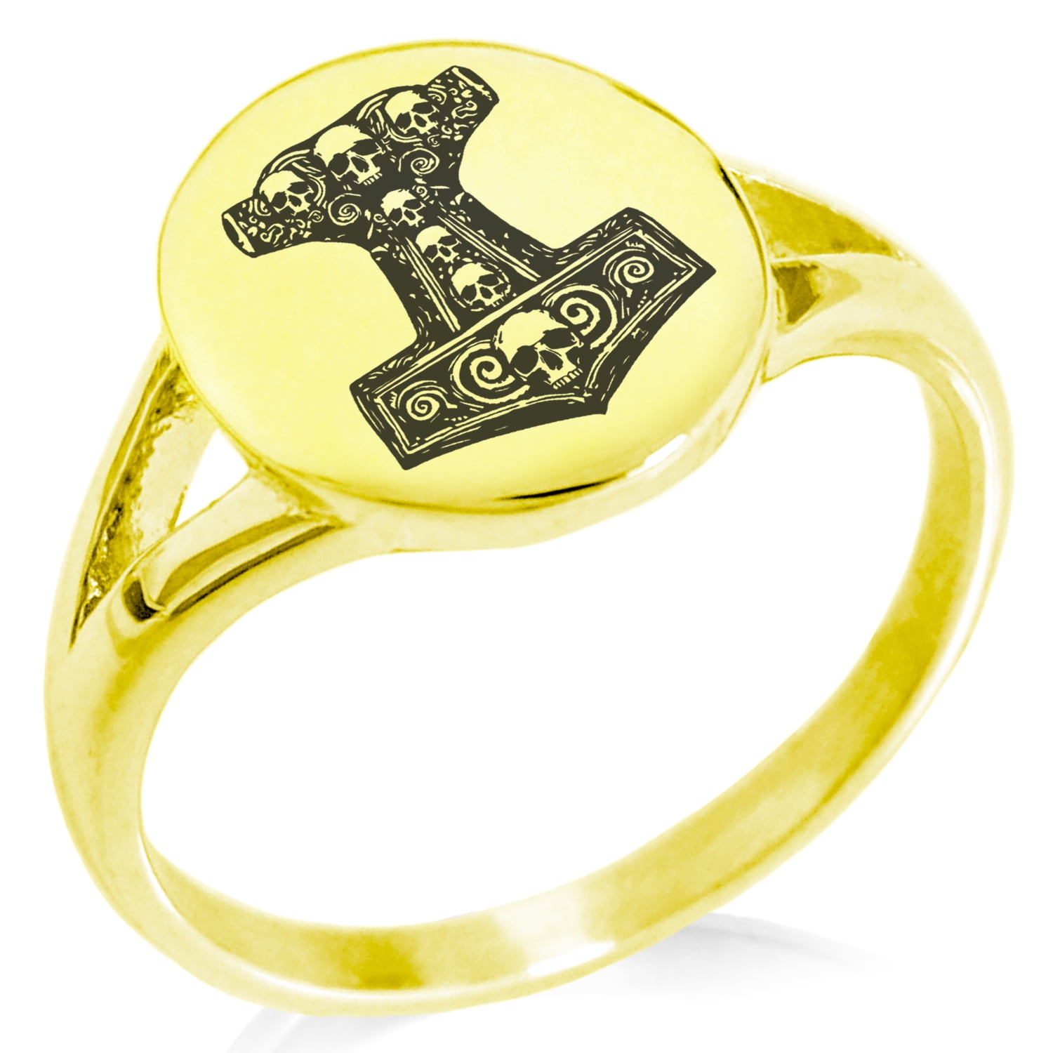 Stainless Steel Mjolnir Thor's Black Skull Hammer Minimalist Oval Top ...