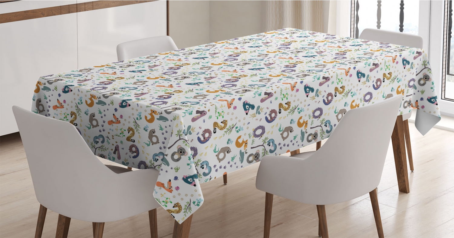 Forest Tablecloth, Animals Forming Numbers Raccoon Snake Fox Kangaroo ...