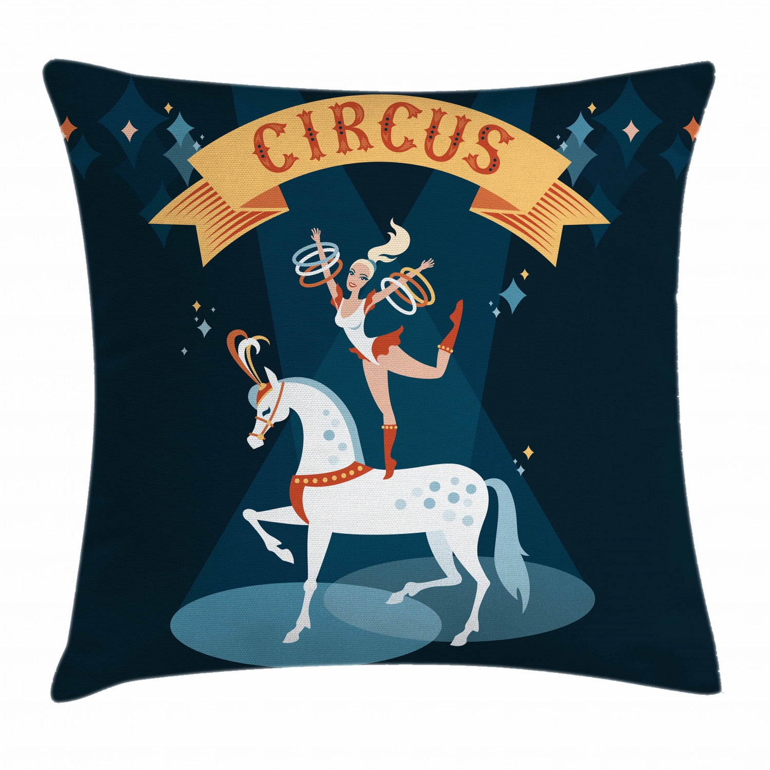 Circus Throw Pillow Cushion Cover, Carnival Arena Girl Performer ...