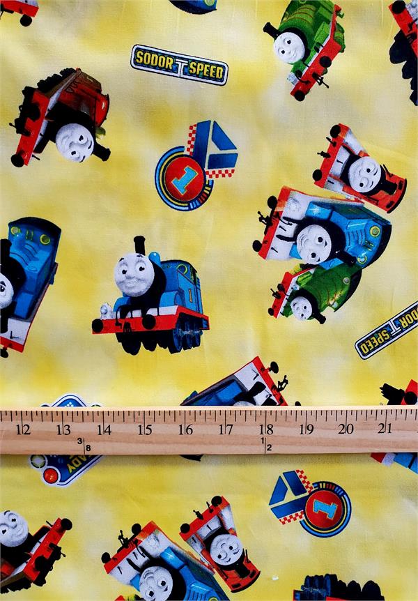 100% Cotton Fabric "Thomas Train, 1st Place Ribbon - SODOR SPEED" Print ...