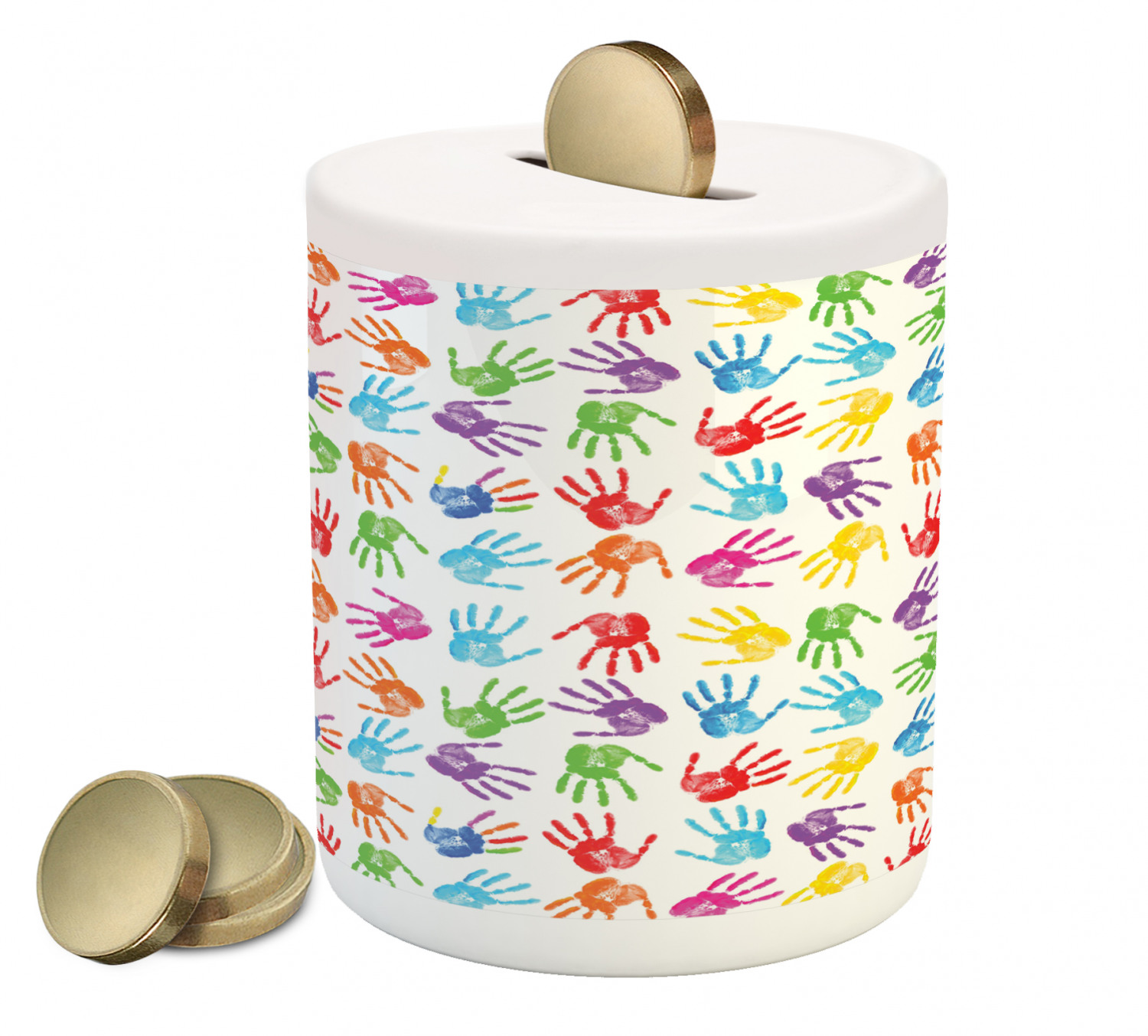 Colorful Piggy Bank, Human Handprint Watercolor Paint Effect Open Palms ...