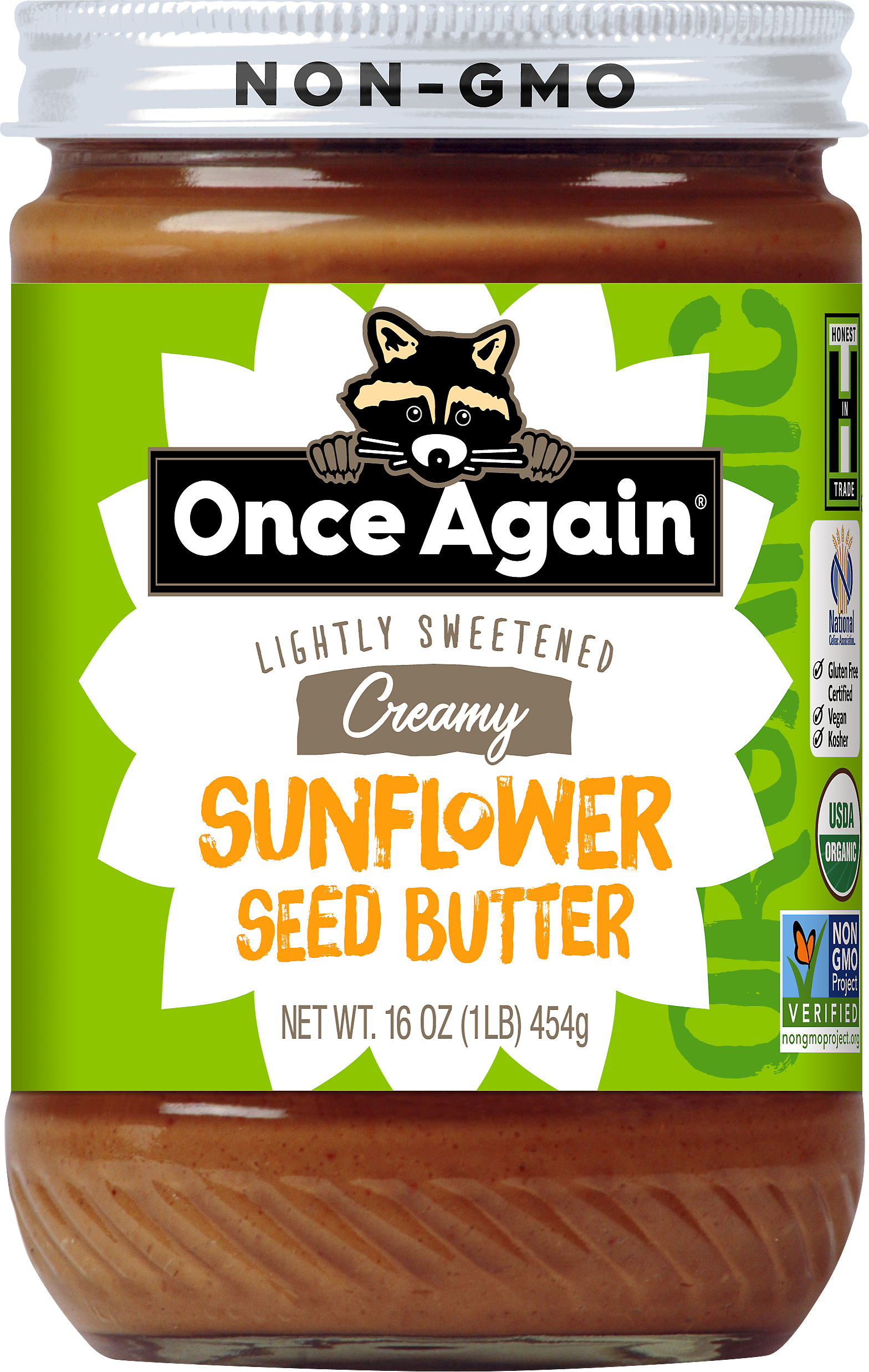Once Again Organic Creamy Lightly Sweetened Sunflower Seed Butter 16 oz ...