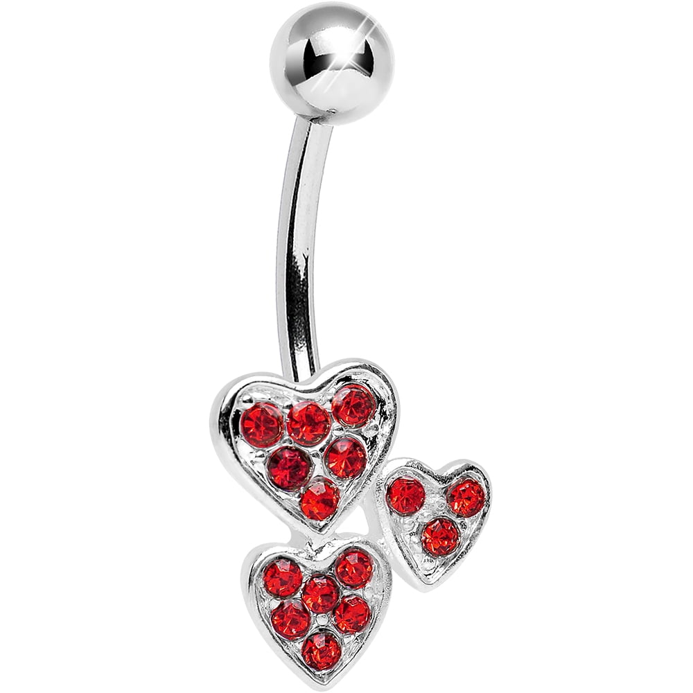 Body Candy Red Trebled Heart Stainless Steel Bar Belly Button Ring ...