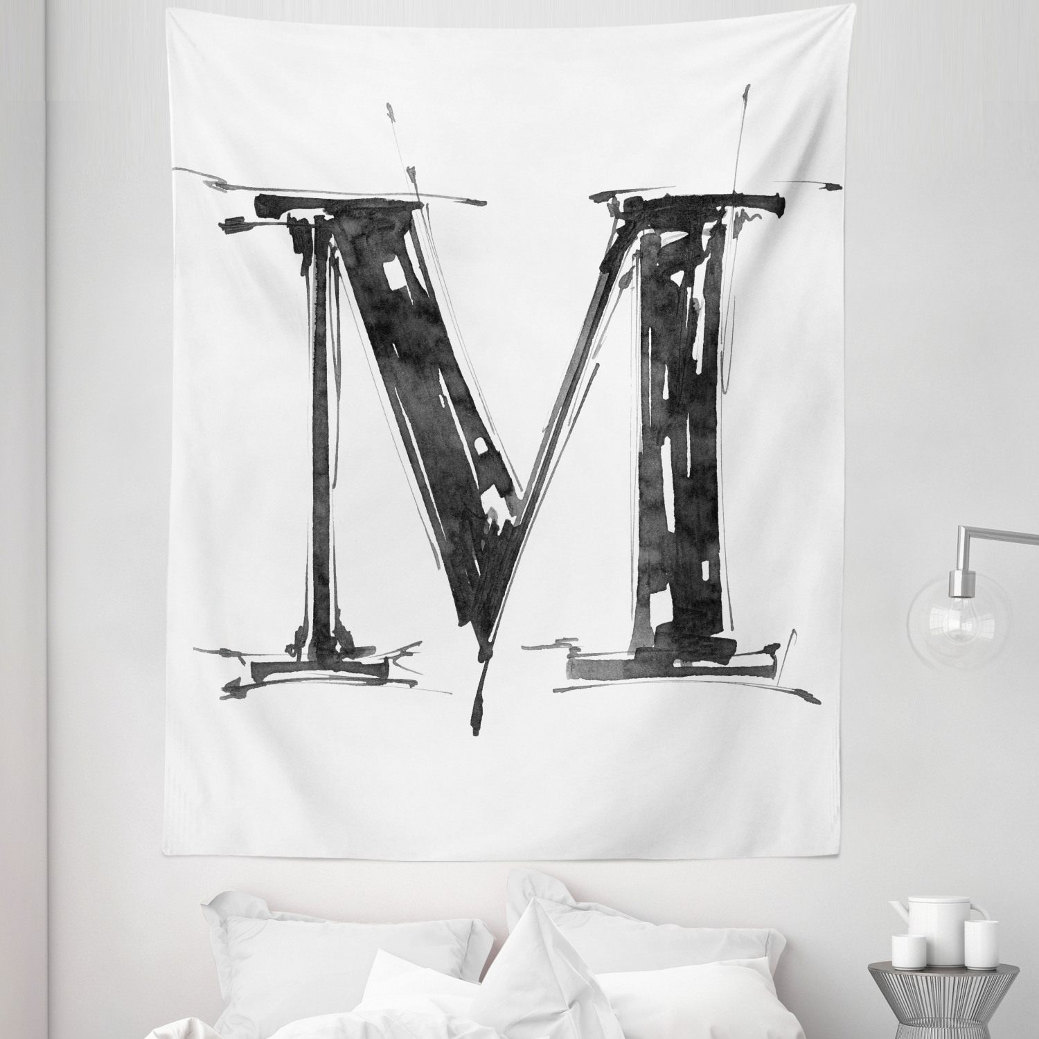 Letter M Tapestry, Alphabet in Sketchy Stencil Art Style Hand Drawn ...