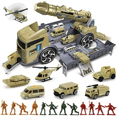 Military Truck Army Toy Soldier Men Set in Carrier Truck Transport ...