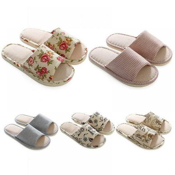 Women Men Anti-slip Cotton Linen Home Slippers Shoes Indoor Open Toe Flat Flip Flops - Walmart.com